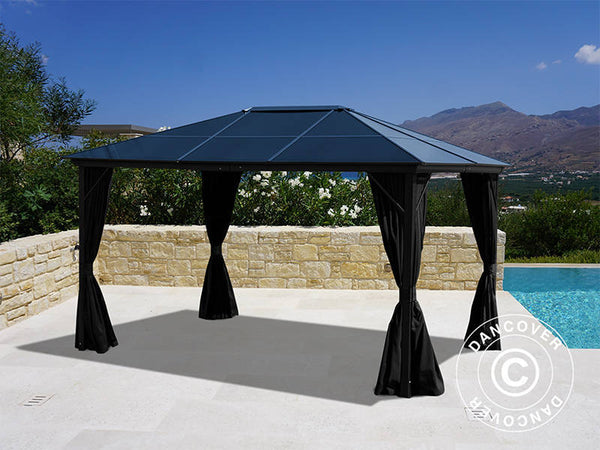 Gazebo Santa Barbara Alu+ w/curtains and mosquito net, 3x4 m, Black