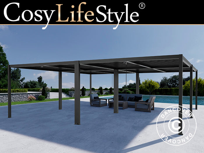 Pergola gazebo de jardim bioclimático San Pablo Alu+, 3x4m, Preto, 4 u